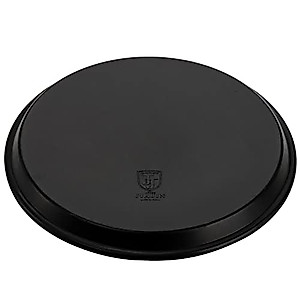 Hacaroa 4 Pack Round Restaurant Serving Trays, 12 Inch Plastic Food Service Trays Non-Skid Food Platter for Cafeteria, Bar, Coffee Shop, Hotel, Tailed Lines, Black