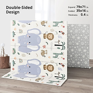 Baby Play Mat, 79x71 Foldable Play Mat for Baby, Extra Large Non-Toxic Tummy Time and Crawling Mat, Thick Foam Play Mat for Baby, Reversible Portable Baby Floor Mat for Infant, Toddler