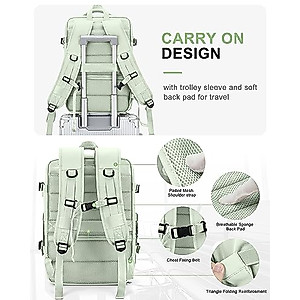 Large Travel Backpack for Women Carry On Airline Flight Approved Expandable Work Personal Item size Backpack Bag with Laptop compartment for College Men Waterproof Hiking Mochila de Viaje MintGreen