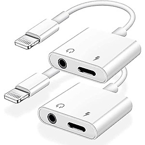 [Apple MFi Certified] 2 Pack Headphone Adapter for iPhone, Lightning to 3.5mm Aux Audio Jack +Fast Charger Dongle Splitter, Compatible with 14/13/12/SE/11/Xs/XR/X/8 7 Support All iOS + Volume Control