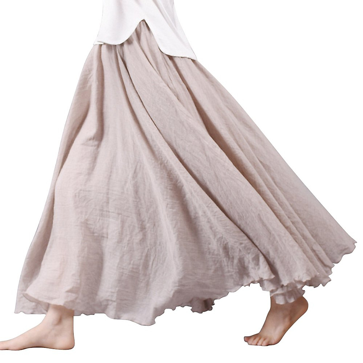 OCHENTA Cotton Long Maxi Skirt Flowy Boho for Summer Beach Goth Fairy Renaissance Weekend Skirts Off White 85CM
