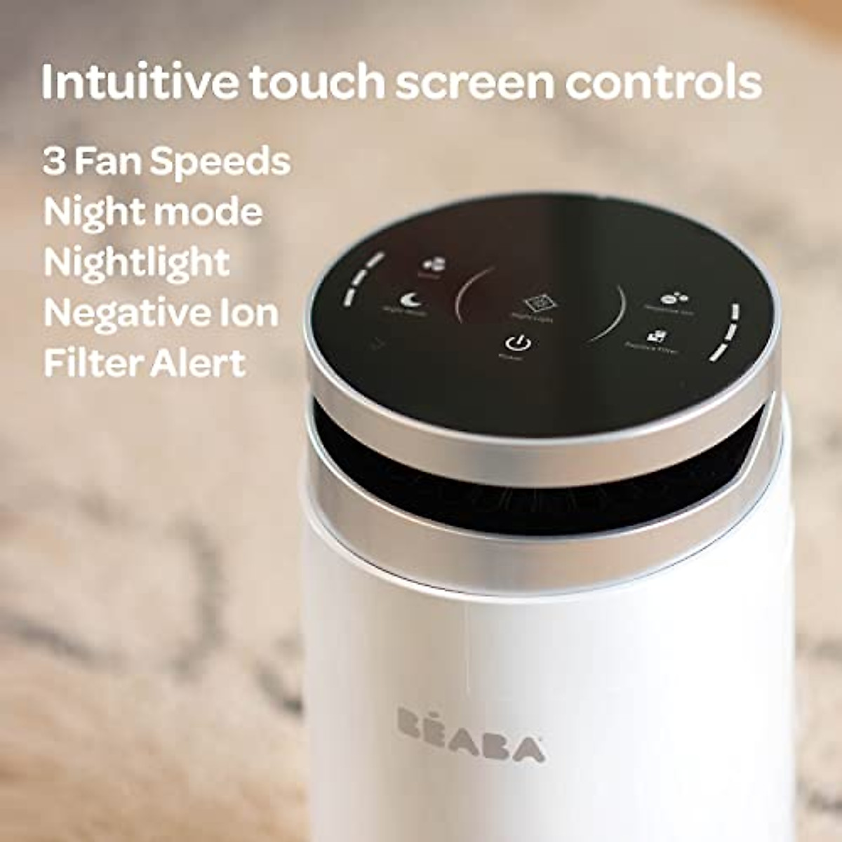 BEABA Nursery Air Purifier, Air Purifiers for Baby, Air Filter, HEPA Filter, Odor Eliminator, Removes Smoke, Dust, & Pet Dander, with Baby Night Light