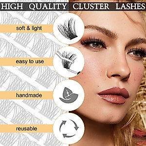 QUEWEL Cluster Lashes 72 Pcs Wide Stem Individual Lashes C/D Curl 8-16mm Length + Lash Bond And Seal, Lash Cluster Glue For DIY Eyelash Extensions