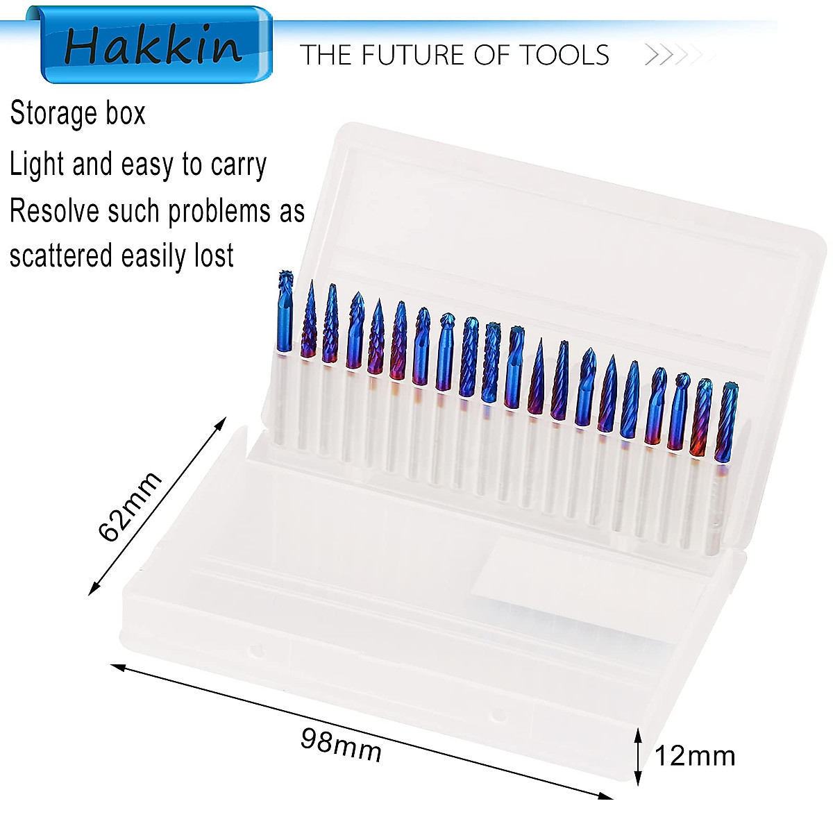 Hakkin 20 Pcs Carbide Rotary Burrs Set, End Mill CNC Router Bit, 1/8" Shank Nano Blue Coating Ball Nose End Mill, Double Cut Coat Rotary Drill for Die Grinder Woodworking, Engraving, Drilling, Carving