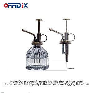 OFFIDIX Plant Mister Plant Water Spray Bottle, 6.3" Tall Vintage Style with Bronze Plastic Top Pump One Hand Glass Watering Can for Indoor Potted Plants Terrariums (Dark Gray)