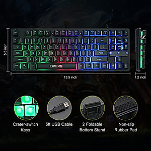 CHONCHOW RGB Compact Gaming Keyboard, USB Wired 87 Keys Gaming Keyboard LED Rainbow Backlit Tenkeyless Gaming Keyboard TKL Keyboard Gaming RGB Keyboard for Laptop Ps4 Xbox PC Computer Game and Work