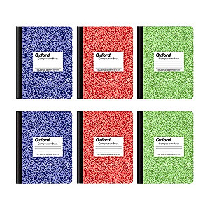 Oxford Composition Notebook 6 Pack, College Ruled Paper, 9-3/4 x 7-1/2 Inches, 100 Sheets, Assorted Marble Covers. 2 Each: Blue, Green, Red (63763)