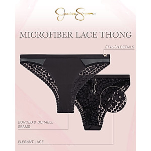 Jessica Simpson Women's Underwear - 3 Pack Microfiber Lace Tanga Panties (S-XL), Size Small, Brunette/Mellow Rose/Jet Black