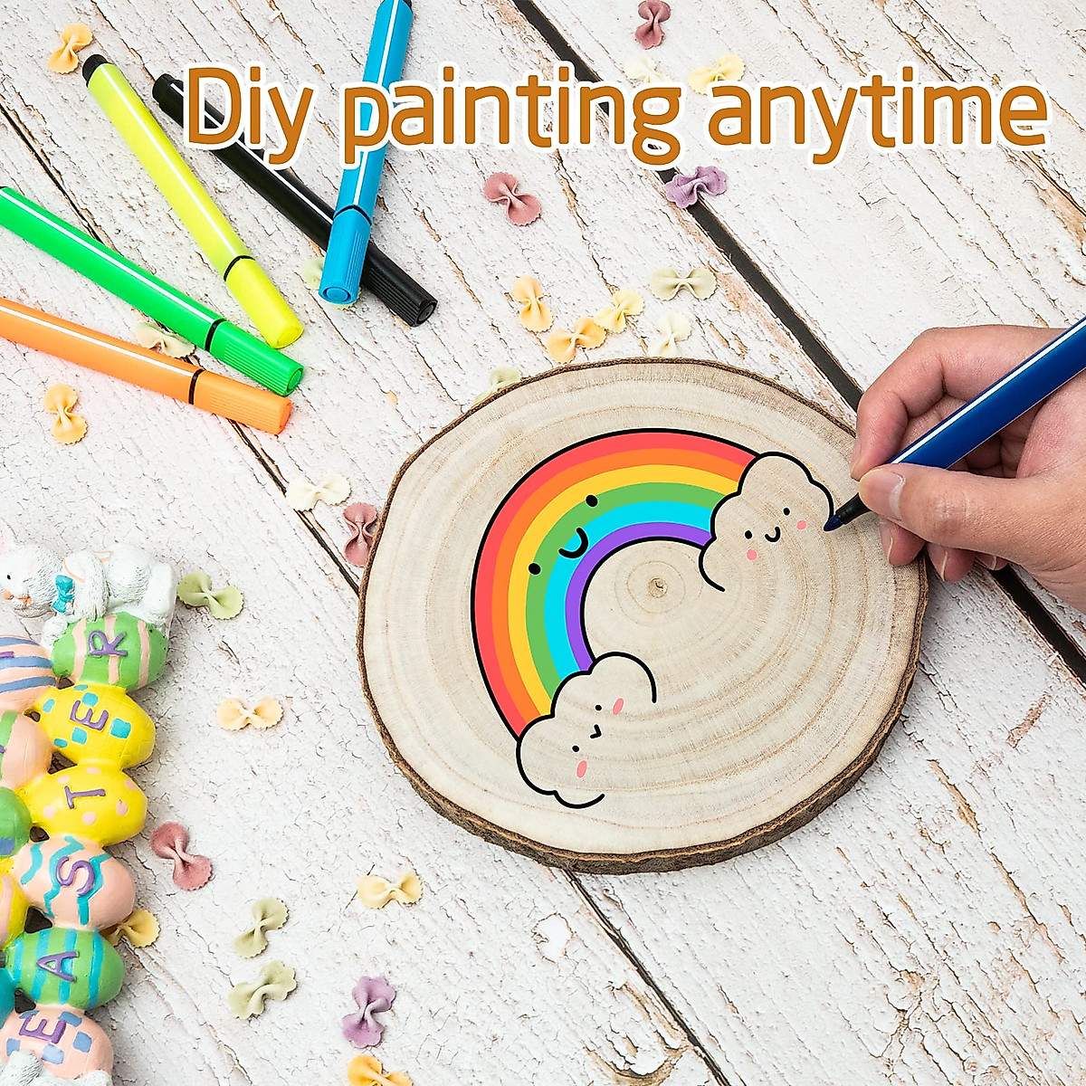 OBTANIM 5 Pcs Natural Wood Slices 6-7 Inch Large Unfinished Round Wooden Circles with Tree Bark for Table Centerpieces DIY Painting Crafts Wedding Christmas Ornaments