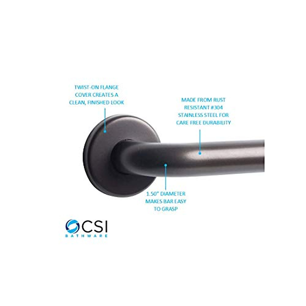 CSI Bathware Straight Grab Bar Bath, 18",1.50" Diameter Oil Rubbed Bronze