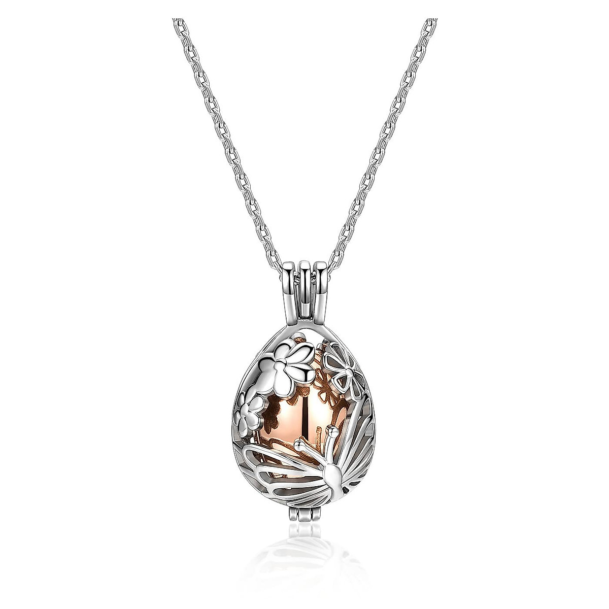 BOPREINA Hollow Flower Butterfly Urn Necklace for Ashes Stainless Steel Memorial Locket Pendant Keepsake Cremation Jewelry for Women