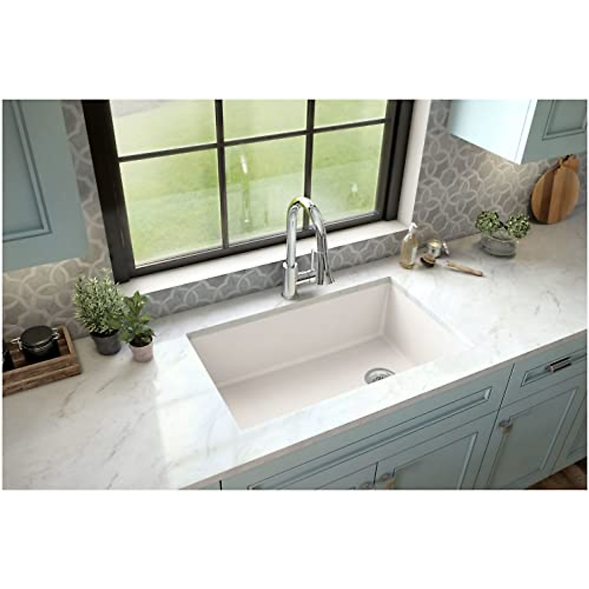 Karran QU-670 Undermount Quartz Composite 32 in. Single Bowl Kitchen Sink in White