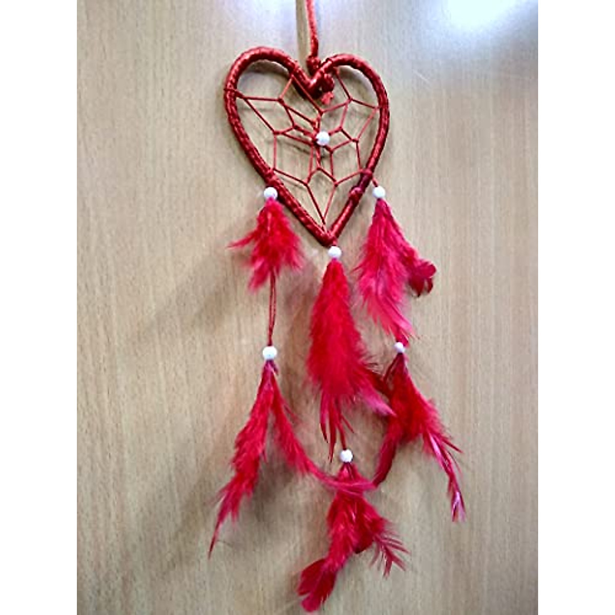 Fikimos Dream Catchers Wall Decor, Handmade Feather Bedroom Home Car Decor Nursery Room Hanging Decoration (3" Red Heart)