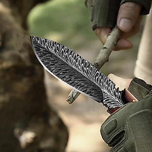 Multi-Purpose Kitchen Knife Hunting Knife Feather Pattern Knife With Sheath Stainless Steel Fruit Knives Outdoor Camping Knife