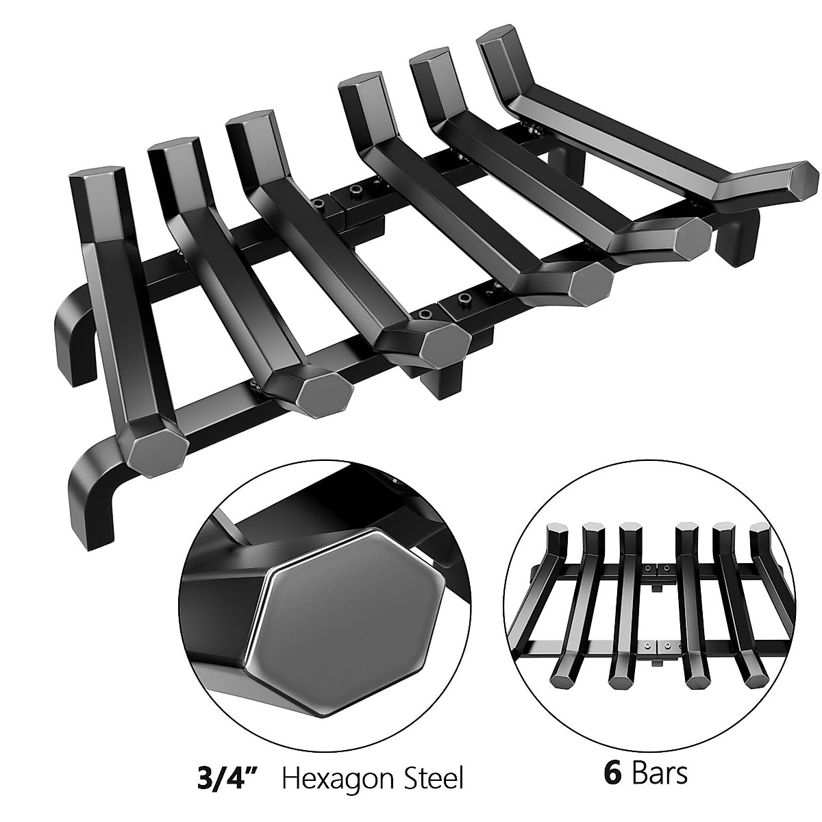 AMAGABELI GARDEN & HOME Fireplace Log Grate 24 Inch Wide Heavy Duty Solid Steel Indoor Chimney Hearth 3/4 Bar for Outdoor Kindling Tools Pit Wrought Iron Wood Stove Firewood Burning Rack Holder