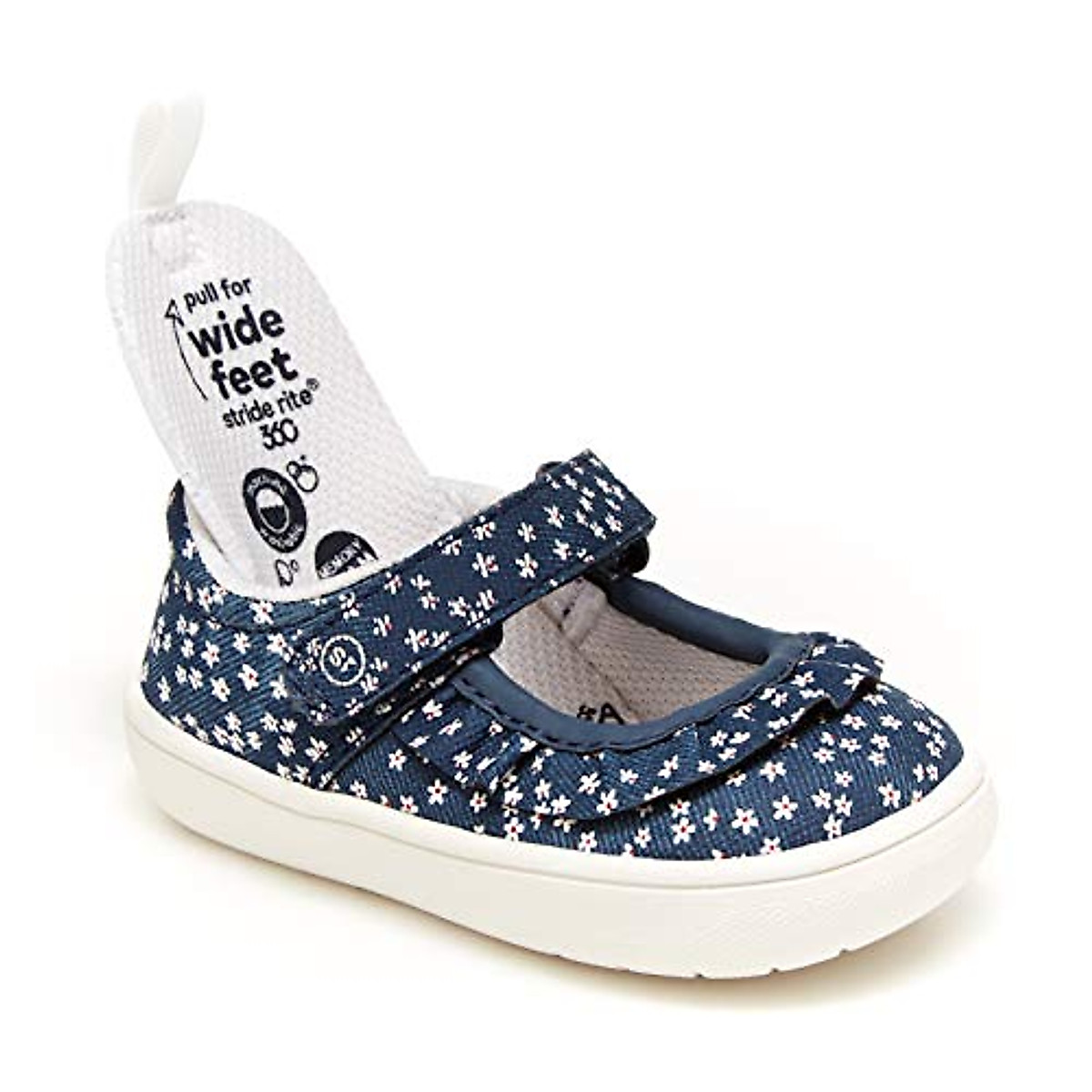 Stride Rite Baby Girls Felicia Mary Jane Flat, Chambray Floral, 3 Infant