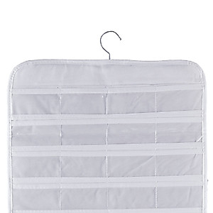 Bloss Hanging Jewelry Organizer, Double Sided 80 Pocket Jewelry Chain Storage Bag 2 Layer of Fabric Jewelry Organizer Holder for Necklace Bracelet Earring Ring Chain Knitting Tool-Black (White)