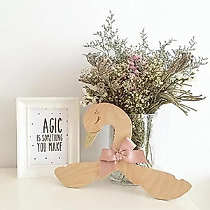 Baby Hangers for Nursery, 2 Pack Wooden Swan Shape Baby Hangers with Ribbon Bowknot - Lovely Child Hangers for Infant Toddler Princess Dress Skirt Pants, 9.8 Inches for Space Saving Baby Room Decor