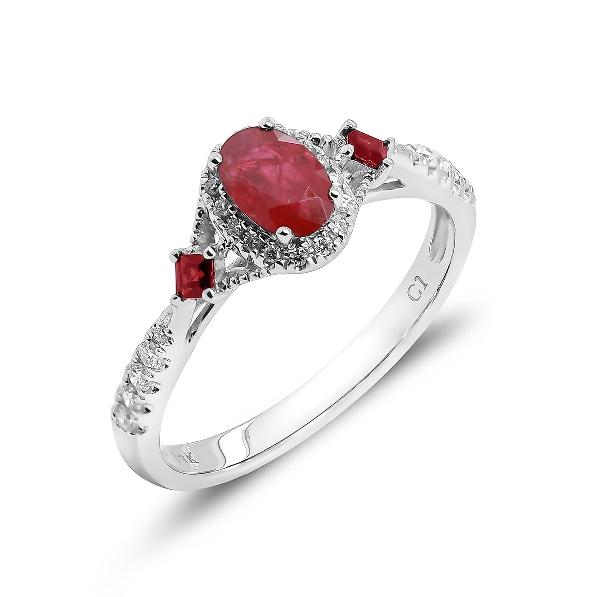 Gin & Grace 10K White Gold Mozambique Genuine Ruby Ring with Diamonds| Ethically, authentically & organically sourced (Oval-cut) shaped Ruby hand-crafted jewelry for her | Ruby Ring for women