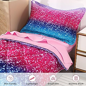 Wowelife 4 Piece Galaxy Toddler Bedding Sets Star Toddler Comforter Sets Pink Blue for Girls and Boys Gradient Glitter Comforter Sheet Set with Comforter, Fitted Sheet, Flat Sheet and Pillowcase