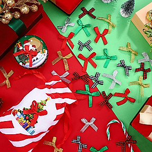 200 Pieces Christmas Tiny Bows Mini Christmas Bows Satin Ribbon Bows Mini Craft Ribbon Wreaths Bows for Sewing DIY Craft Wedding Decoration (Cute Style)