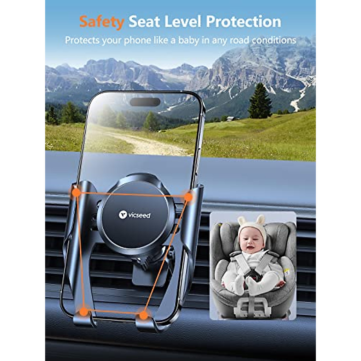 VICSEED 𝟮𝟬𝟮𝟯 𝗕𝗲𝘀𝘁 𝗖𝗮𝗿 𝗠𝗼𝘂𝗻𝘁 Car Phone Mount, 𝗨𝗽𝗴𝗿𝗮𝗱𝗲𝗱 Air Vent Phone Holder for Car, Handsfree Cell Phone Car Mount Fit for iPhone 14 13 12 11 Pro Max Mini Plus Samsung