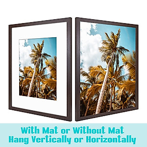 Frametory, 16x20 Picture Frame with Mat for 11x14 Picture- - High Definition Glass Wide Molding - Preinstalled Wall Mounting Hardware (Brown, 2 Pack)