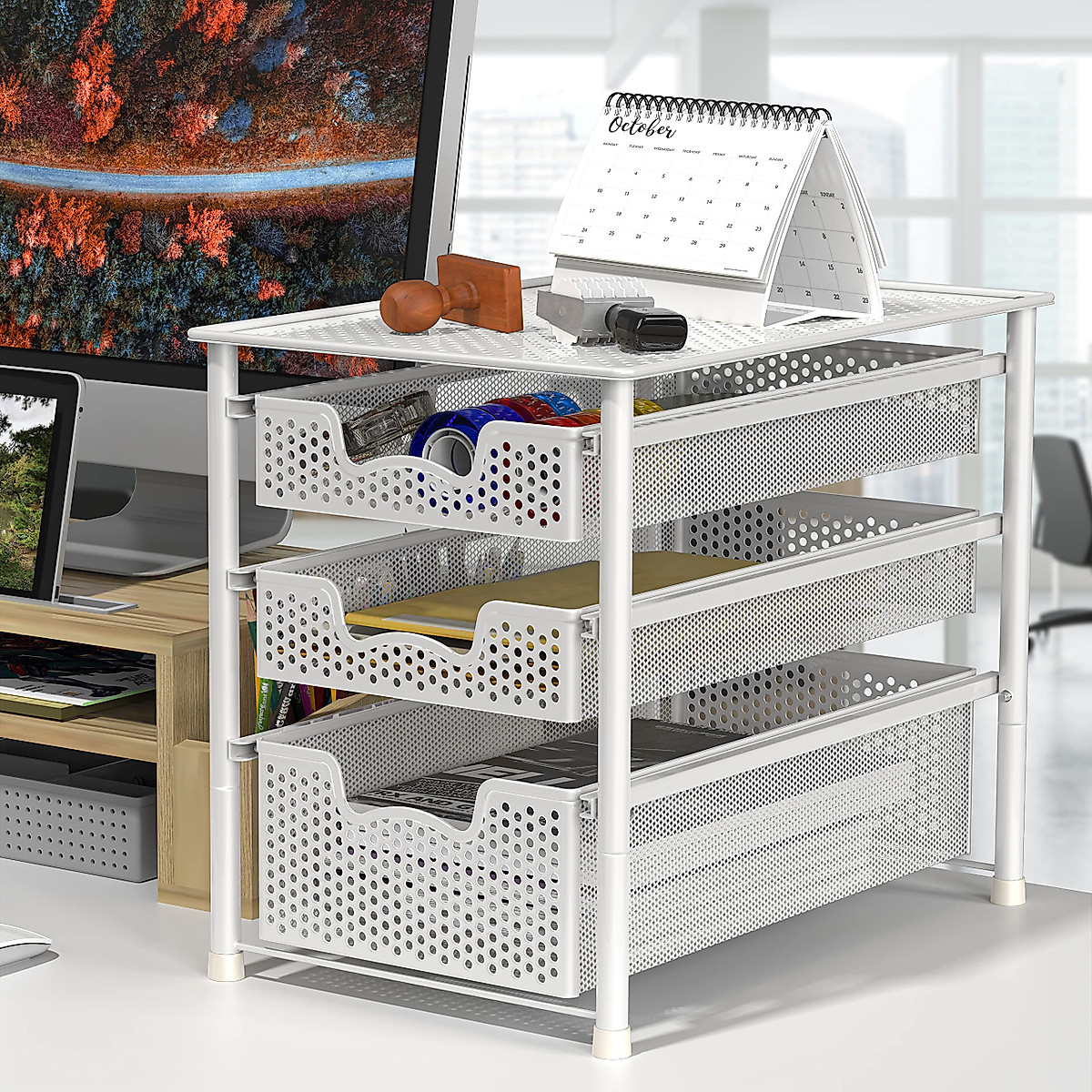 Simple Houseware Stackable 3 Tier Sliding Basket Organizer Drawer, White