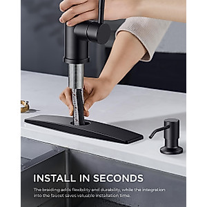 FORIOUS Black Kitchen Faucet with Soap Dispenser, Kitchen Faucet with Pull Down Sprayer, Classic Stainless Steel Kitchen Sink Faucet, Updated High Arc Single Hole Faucet for Kitchen Sink RV Bar Camper