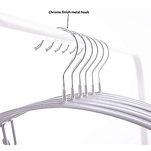 Cocomaya 16.5 Inch Silver No Shoulder Bumps No Mark Non-Slip Rubber Coated Contour Metal No Bumps Hanger, Sweater Hanger, T-Shirt Hanger Suit Hanger with Pants Bar Pack of 10 (Silver, 10)
