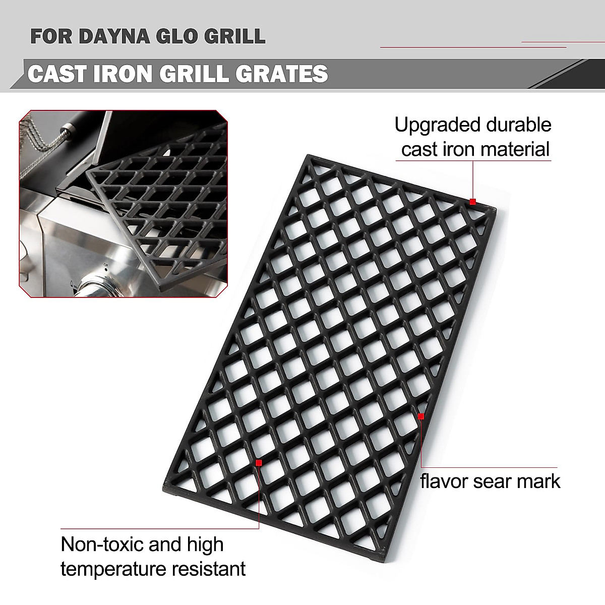 DGH474CRP DGH450CRP Grill Replacement Parts Grates for Dyna Glo Grill Parts DGH483CRP Sear Grill Grate Cooking Grates Dyna Glo Side Searing Grate 70-01-911 DGH485CRP Reversible Cast Iron Grates Parts