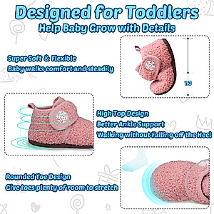 Charrost Baby Infant Boy Girls 03 6 12 18 months First Walking Shoes Size 3 Toddler Soft Sole Non Slip Lightweight Slip on Wide Sock fleece Booties Casual 2 Tiny Feet House Slipper indoor(Pink,14 3T