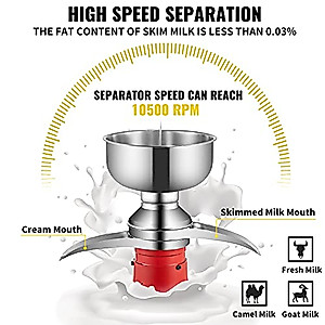 VEVOR Milk Cream Centrifugal Separator, Normal, Red