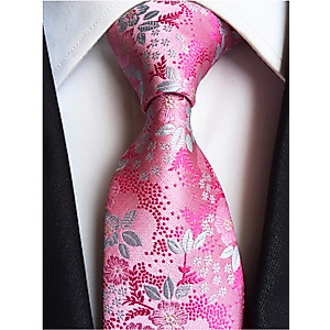 Elfeves Men's Women Boys Pink White Small Designer Jacquard Silk Tie Formal Self Necktie
