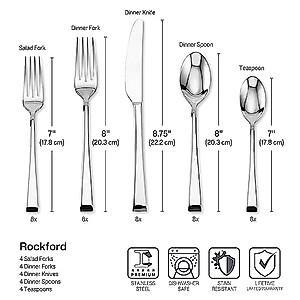 Mikasa Rockford 20-Piece 18/10 Stainless Steel Flatware Set, Service for 4, Silver