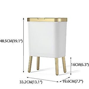 PIJS Trash Can Large Trash Can, High-Foot Large-Capacity Kitchen Wastebasket, Household Trash Can with Lid for Living Room Bathroom Garbage Can (Color : White Gold)