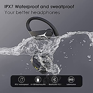 Wireless Earbuds, Bluetooth 5.1 Earphones for Sports, with Wireless Charging Case and Earhooks Over Ear Waterproof Earphones with Mic for Sports Running Workout iOS Android TV Phone Laptop Black
