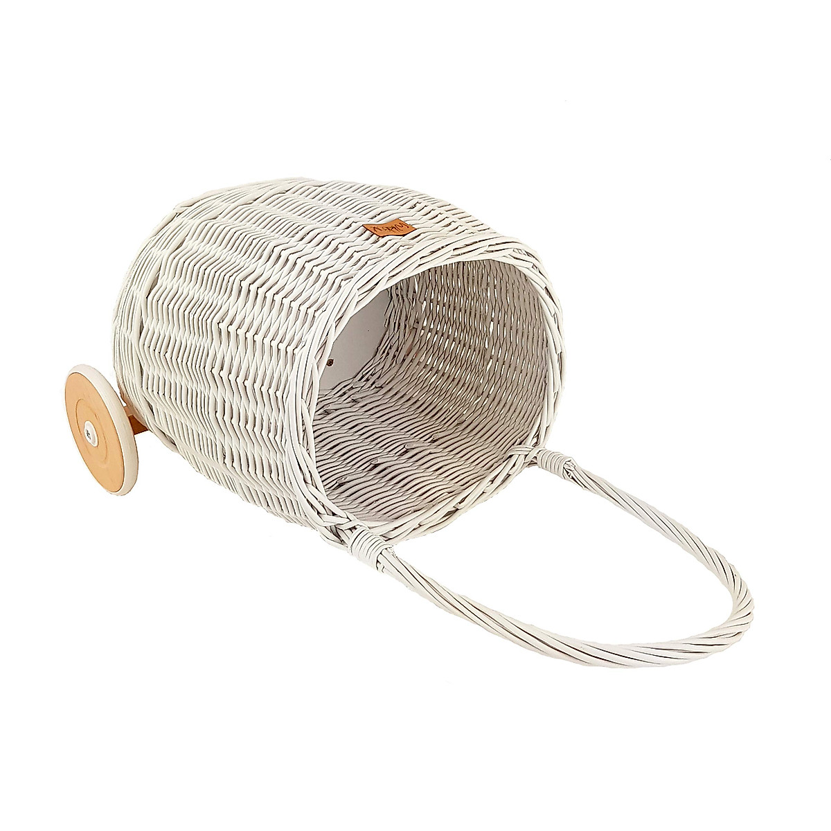 WIKLIBOX Rattan Pully Toy Basket - Handcrafted European Wicker Luggy Toy Storage - Natural, Durable & Stylish Organizer - Perfect for Kids' Rooms, Nurseries & Playrooms | Pink with Pom Poms