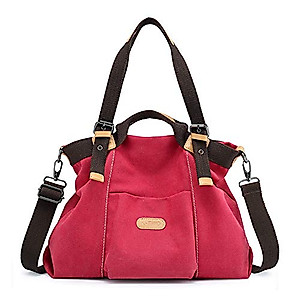 Women Hobo Handbags Canvas Casual Vintage Shoulder bag Daily Purse Tote Crossbody Shopper Bag (Red)