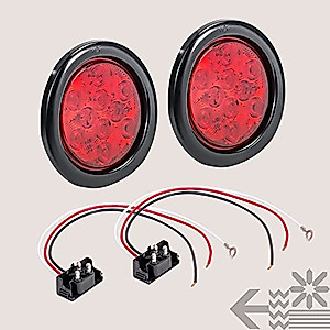TRUE MODS 2pc 4" Round Red LED Trailer Tail Lights [DOT Certified] [Grommet & Plug Included] [IP67 Waterproof] Turn Stop Brake Trailer Lights for RV Trucks