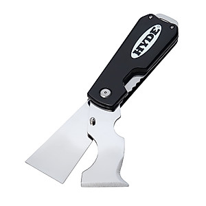 Hyde Dual Blade Folding Painter's Tool 5-In-1 Stainless Steel Folds Closed, Flex 1-1/2 Inch, Cleans Rollers, Spreads Compound, Scrapes, Cleans Out Cracks, Opens Cans and Boxes,Black