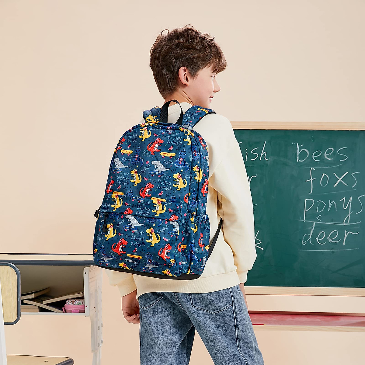 Dinosaur Backpack For Boys School Backpack Toddler Waterproof Travel Bag Kindergarten Backpack With Lunch Box (Dinosaur-Blue)