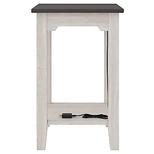 Signature Design by Ashley Dorrinson Square Chair Side End Table with Lower Fixed Shelf and USB Charging Port, Antique White & Brown