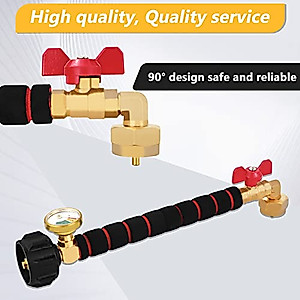 Updated Propane Fitting Refill Adapter Valve for 1LB Gas Bottle Refillable Tank Cylinders,QCC Valve Connector,Brass/Metal,CGA600 Valve Connector, 9"Adapter length, safety Propane Refill Adapter Valve