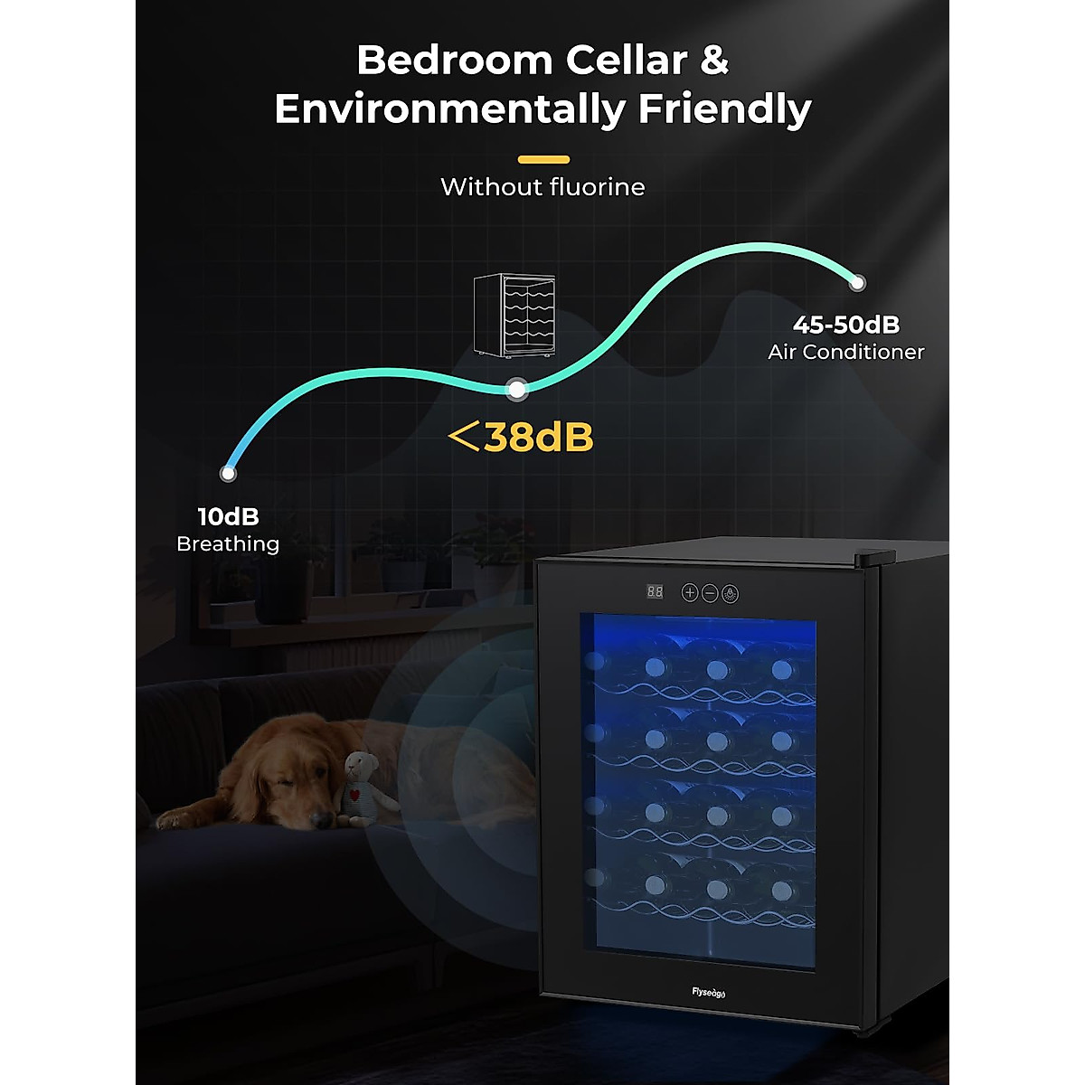 Flyseago Wine Cooler 20 Bottles Eco Friendly Smart Control Wine Cellar with Digital Display Under Counter No Assembly Freestanding Wine Refrigerator Double Glass Door for Bar, Kitchen, Hotel, Rv¡­