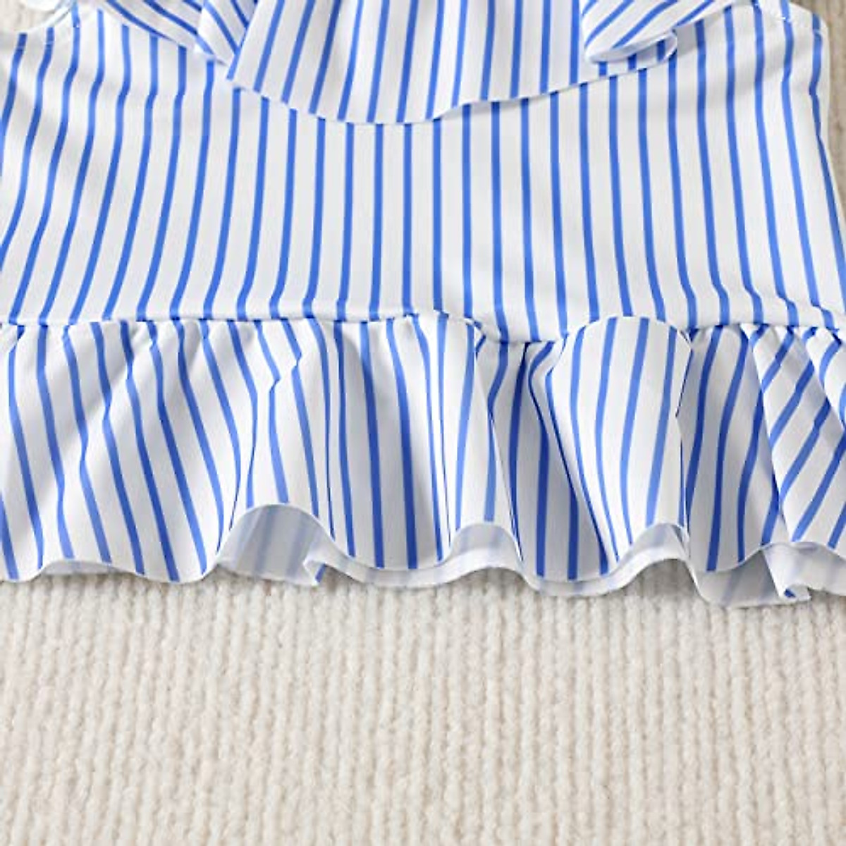 Toddler Baby Girl Swimsuits Two Piece Sets Swimwear Bathing Suit Beach BikiniSummer Sleeveless Blue Striped Print 18-24 Months