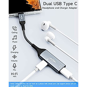 LERTOSEN USB C Splitter, Dual USB C Headphone and Charger Adapter,2-in-1 USB C PD 3.0 Charging Port to Aux Audio and 60W Fast Charging Dongle Cable Cord for Galaxy S22/S21/S20/Note 20,Pixel 4/3/2/XL