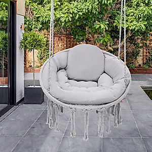 Monibloom Hanging Hammock Chair with Full Cushion, Adults Indoor Hammock Swing with Max 350 Lbs Capacity, Outdoor Macrame Hanging Chair with Boho Tassels, Home Accent Furniture Chair Swing, Grey