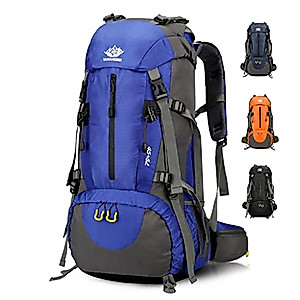 ONIYEA Outdoor Sports Hiking Backpack, 55L Mountaineering Backpack with 50L+5L Rain Cover, High Performance Travel Backpack (Light Blue)