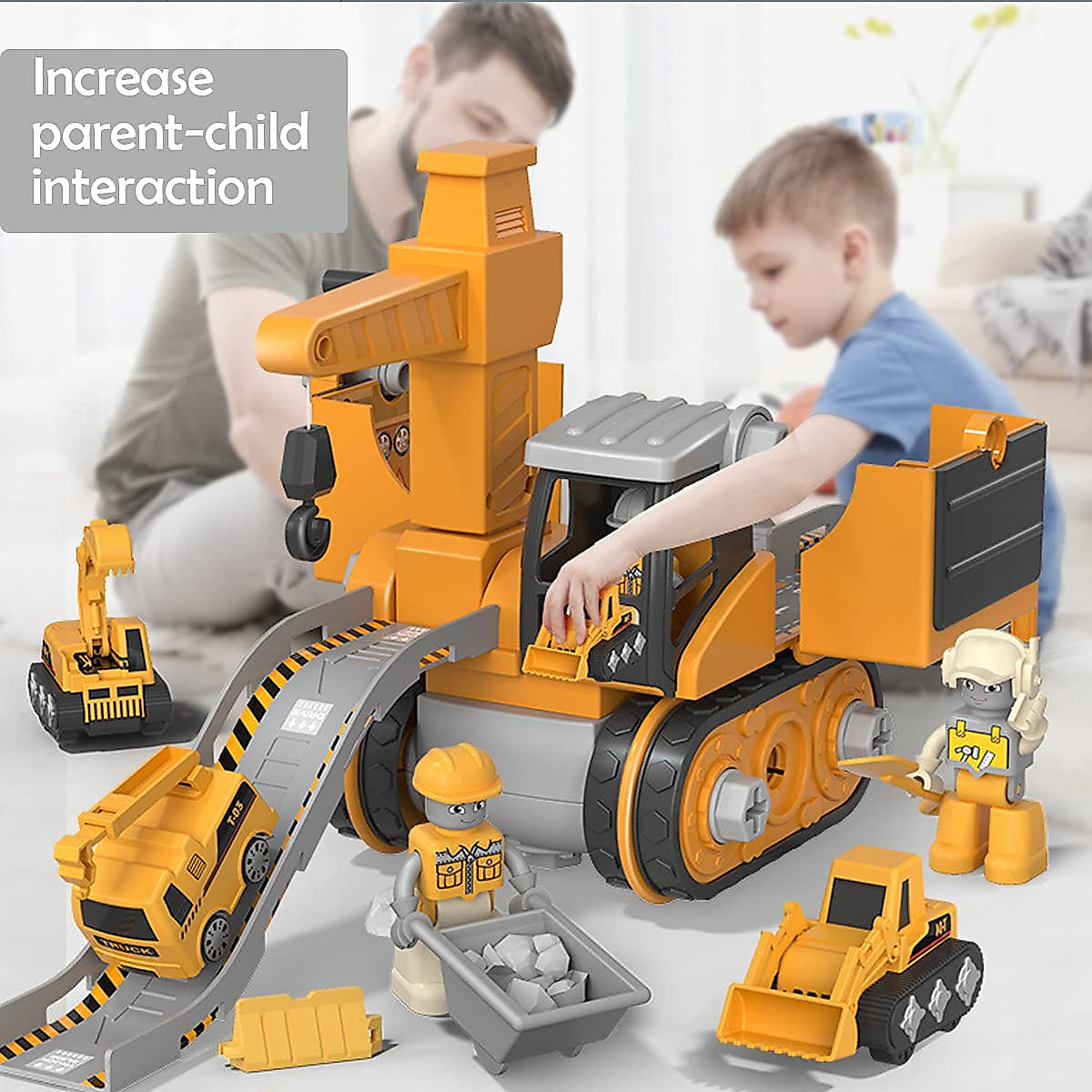 Kids Construction Toys Truck Set, Engineeering Vehicle Palyset, Crane Excavator Bulldozer Forklift, DIY Take Apart Toys with 4 Mini Cars for Age 3-8 Year Old Children, Christmas Birthday Gifts Boys